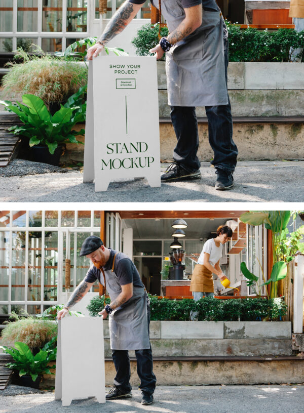 Restaurant Stand with People Mockup — Mr.Mockup