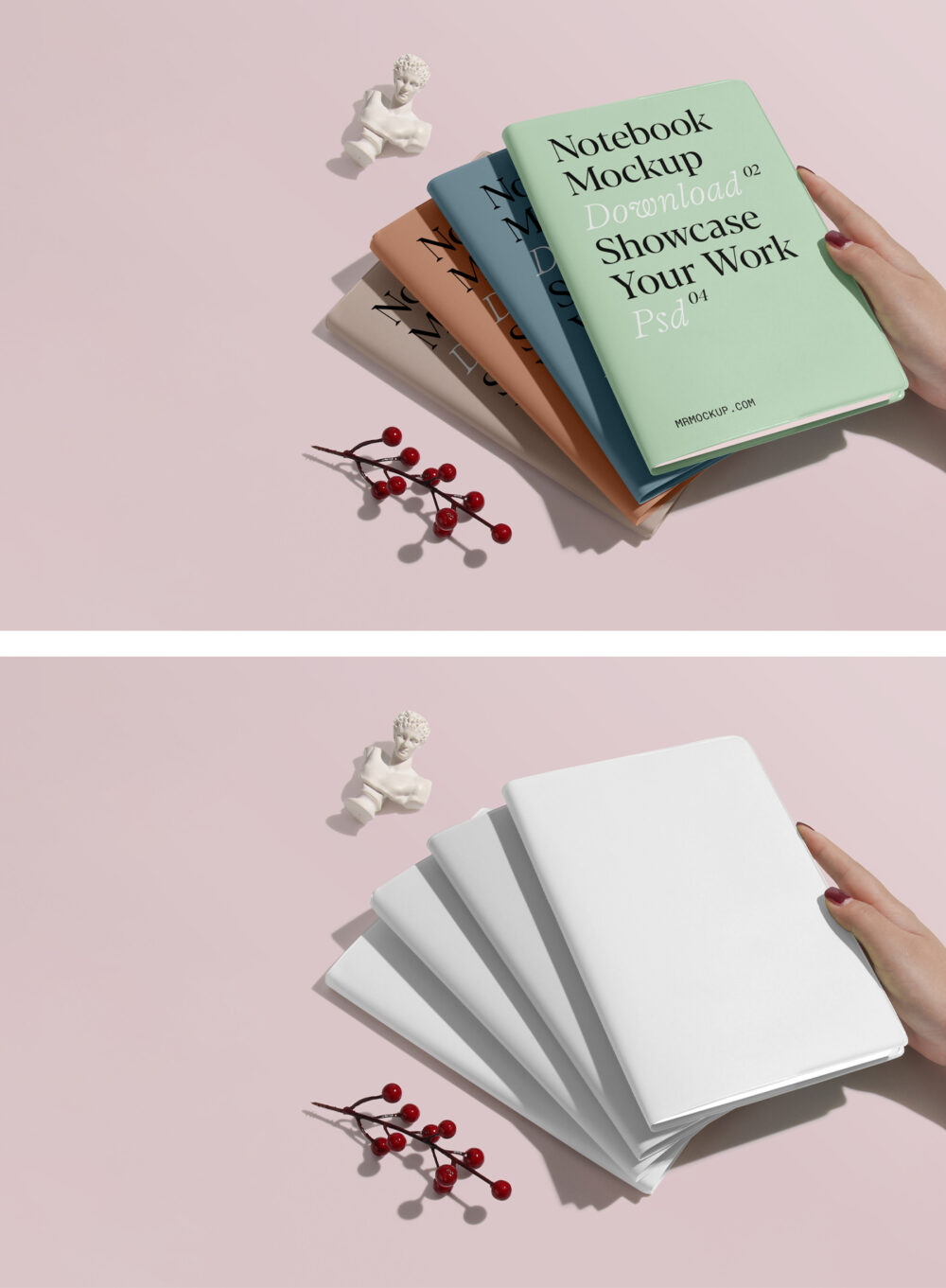 Four Notebooks PSD Mockup — Mr.Mockup