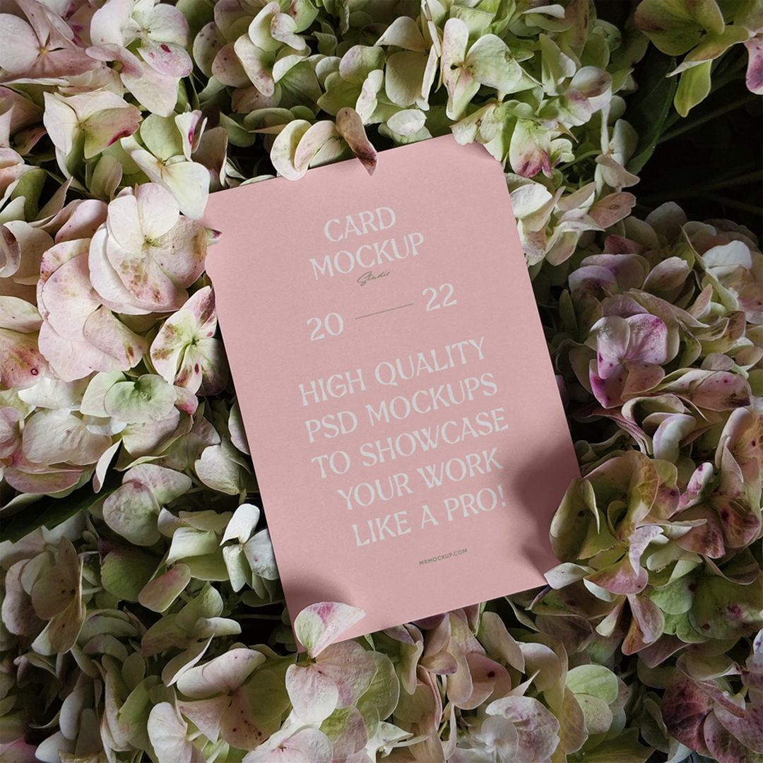 Card Between Flowers Mockup — Mr.Mockup