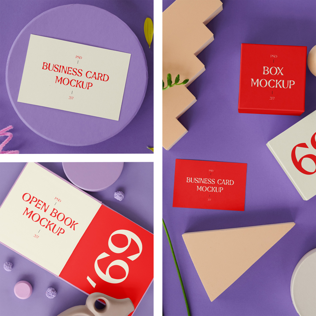 Book & Cards with Figures Mockups — Mr.Mockup