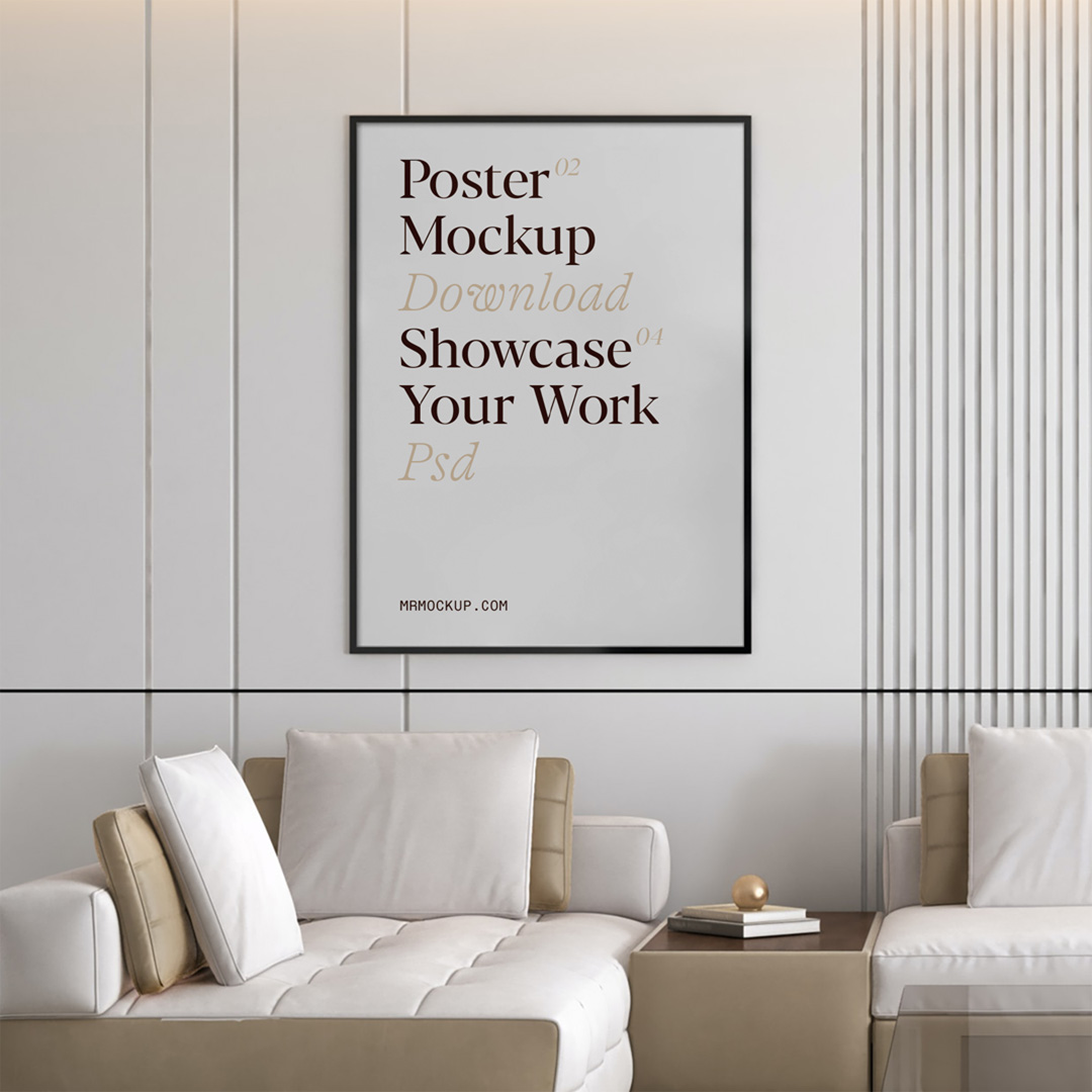 Free Poster in Livingroom Mockup — Mr.Mockup
