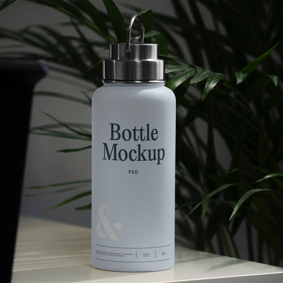 Free Bottle on Table Mockup — Mr.Mockup