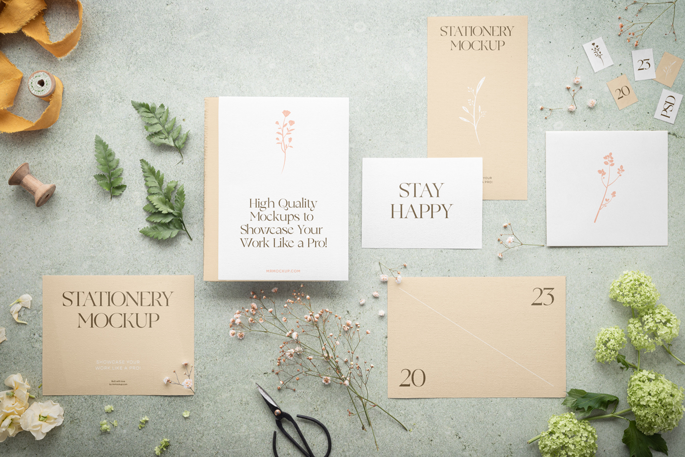 Free Paper Stationery Set Mockup — Mr.Mockup