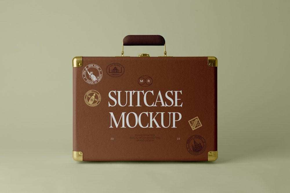 Free Front Standing Suitcase Mockup — Mr.Mockup