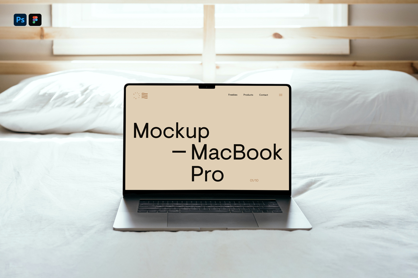 Free MacBook Pro On Bed Mockup — Mr.Mockup