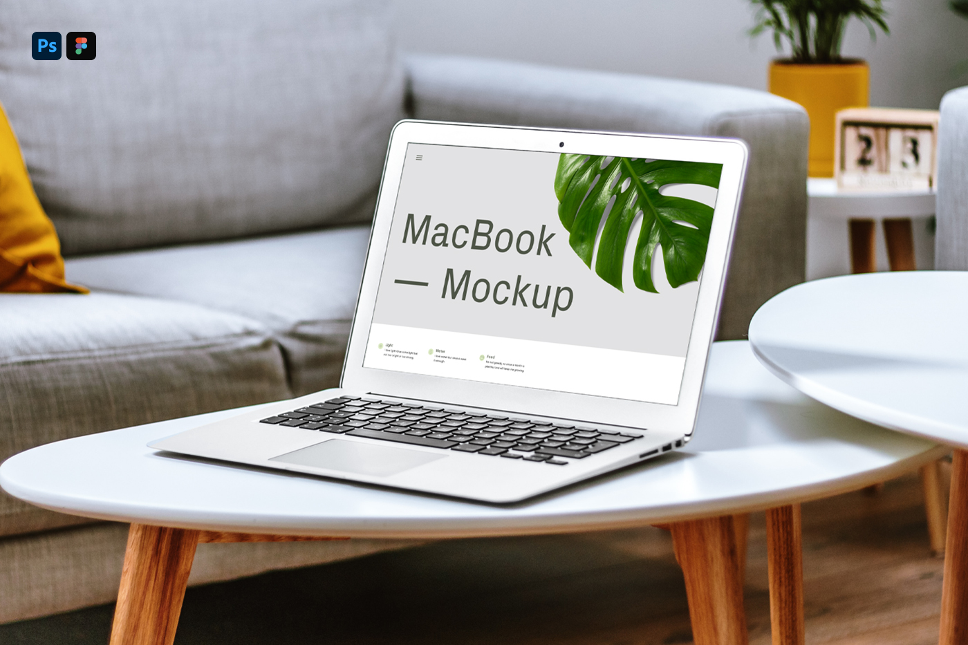 Free MacBook On Table Mockup — Mr.Mockup