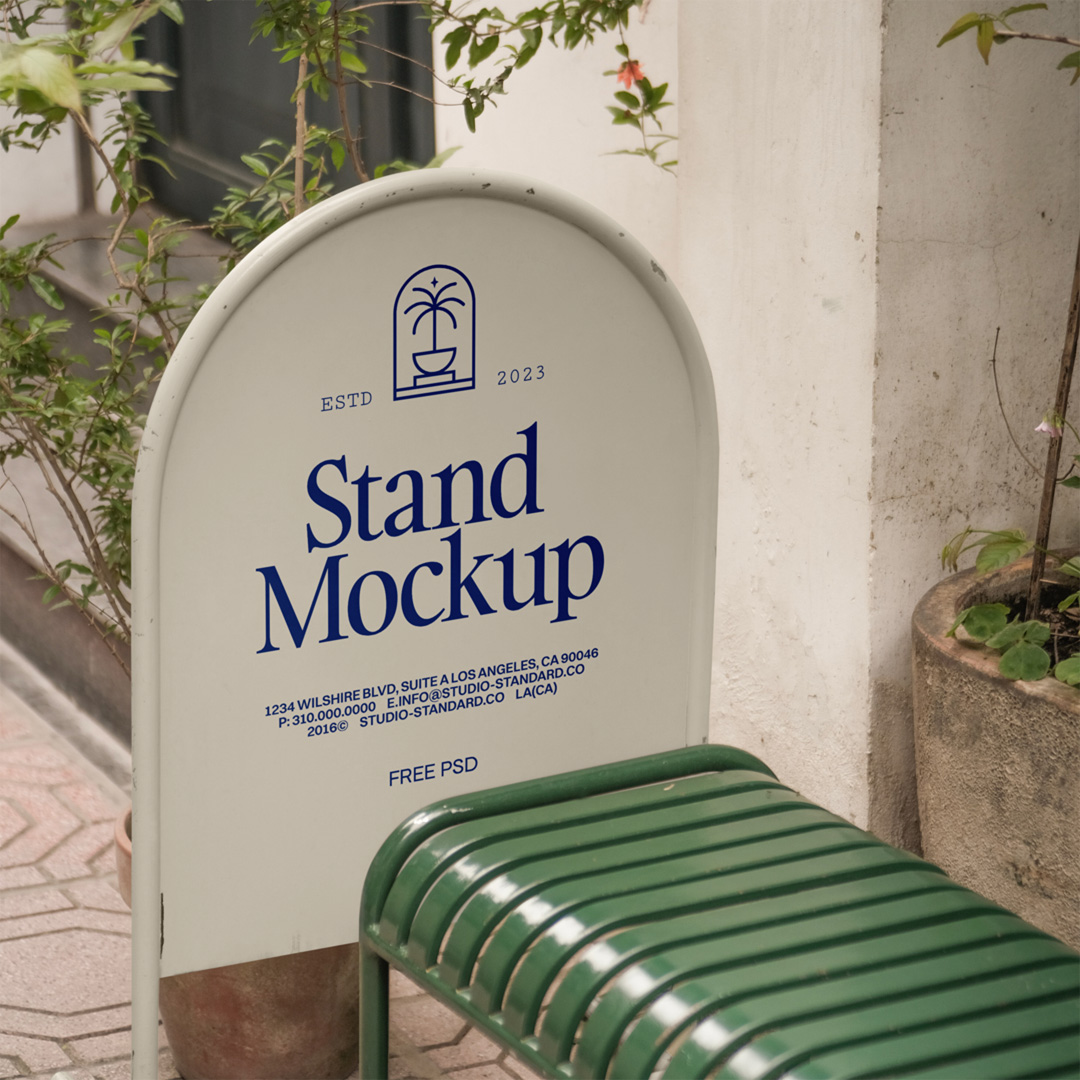 Free Metalic Street Stand Mockup — Mr.Mockup