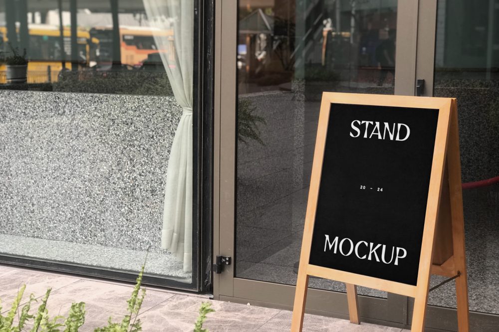 Free Wooden Street Stand Mockup — Mr.Mockup