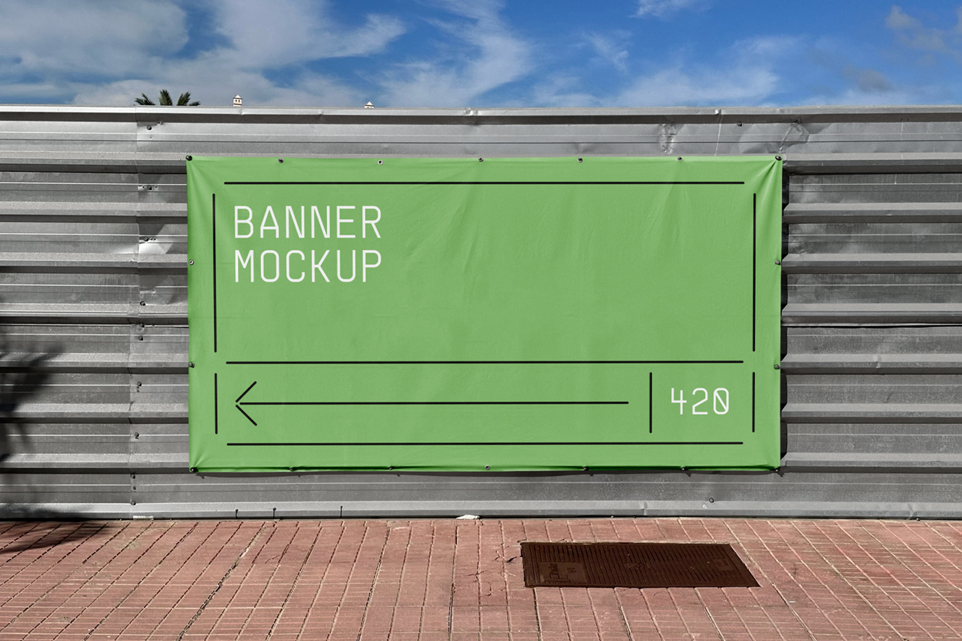 Free Banner on Construction Fence Mockup — Mr.Mockup