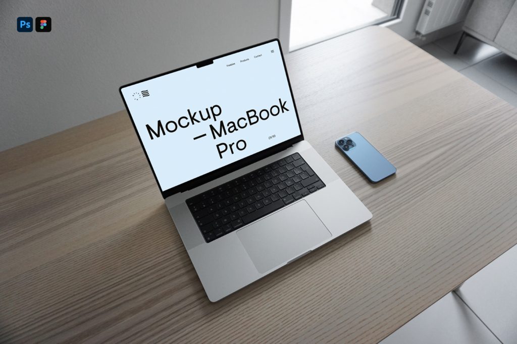 Free MacBook Pro in Office Table Mockup — Mr.Mockup