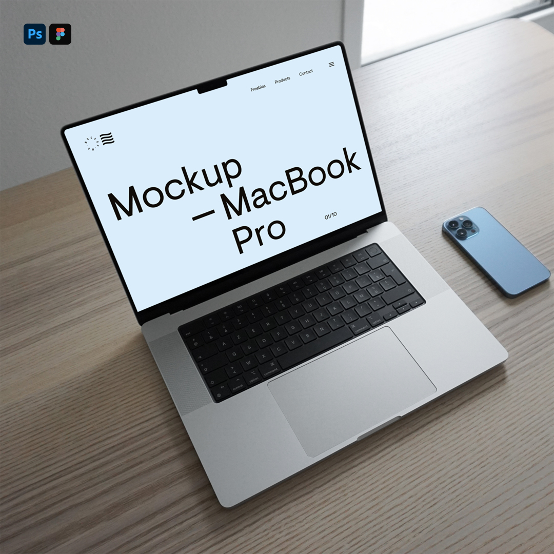 Free MacBook Pro in Office Table Mockup — Mr.Mockup