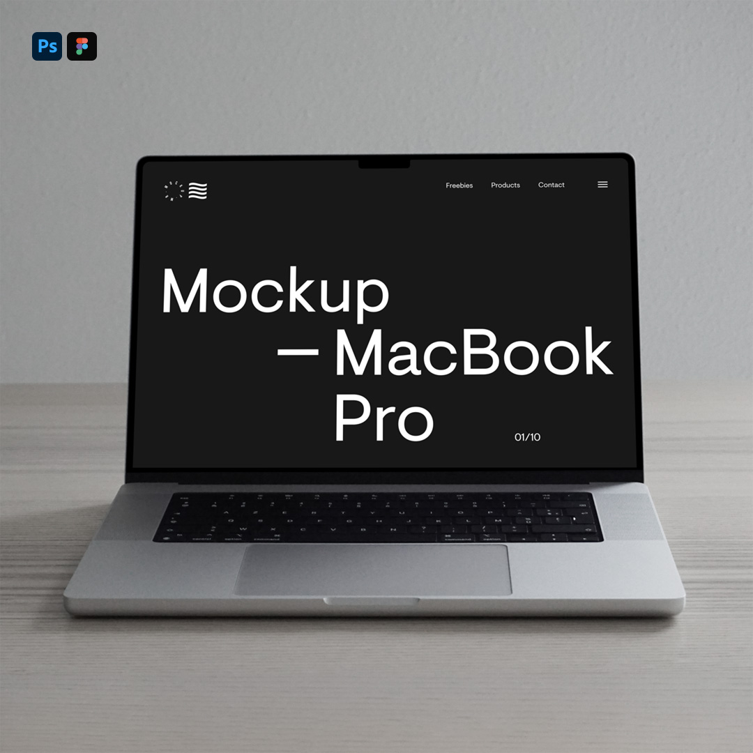 Free Silver MacBook Pro on Desk Mockup — Mr.Mockup