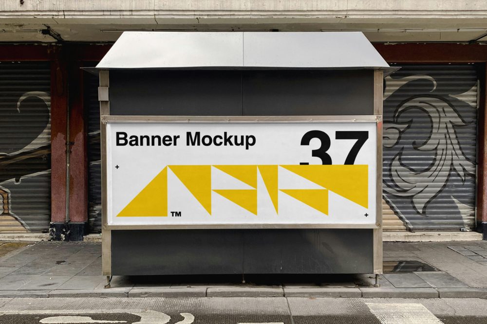 Free Banner on Newspaper Stand Mockup — Mr.Mockup