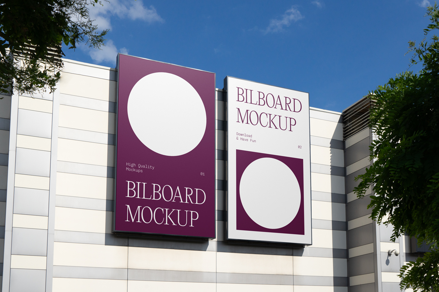 Free Vertical Billboards on Building Mockup — Mr.Mockup
