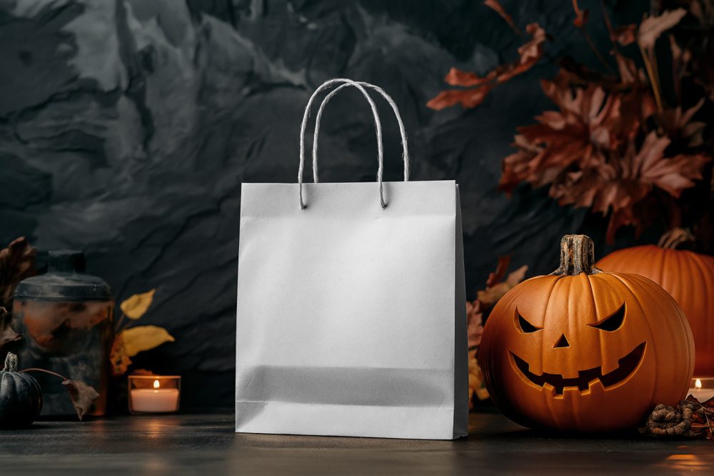 Free Front View Halloween Paper Bag Mockup — Mr.Mockup