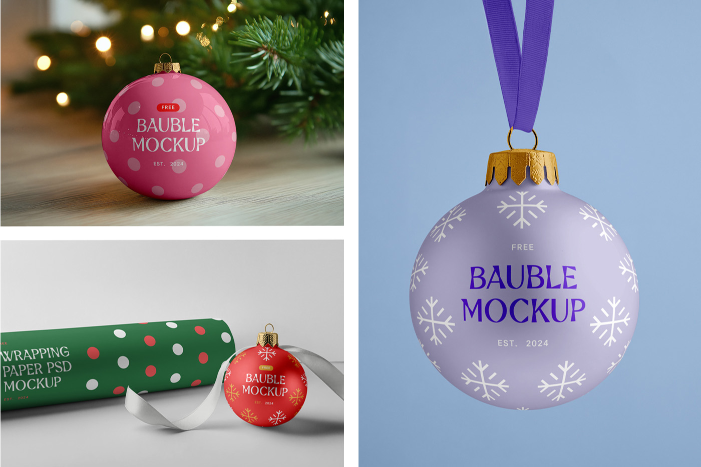 Free Christmas Bouble and Wrapping Paper Mockups — Mr.Mockup