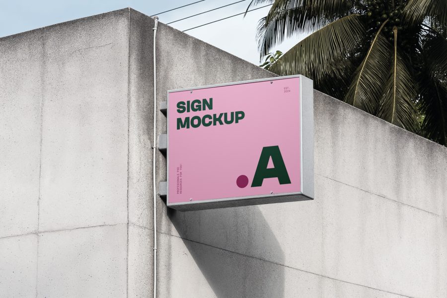 Free Rectangle Sign on Concrete Wall Mockup — Mr.Mockup
