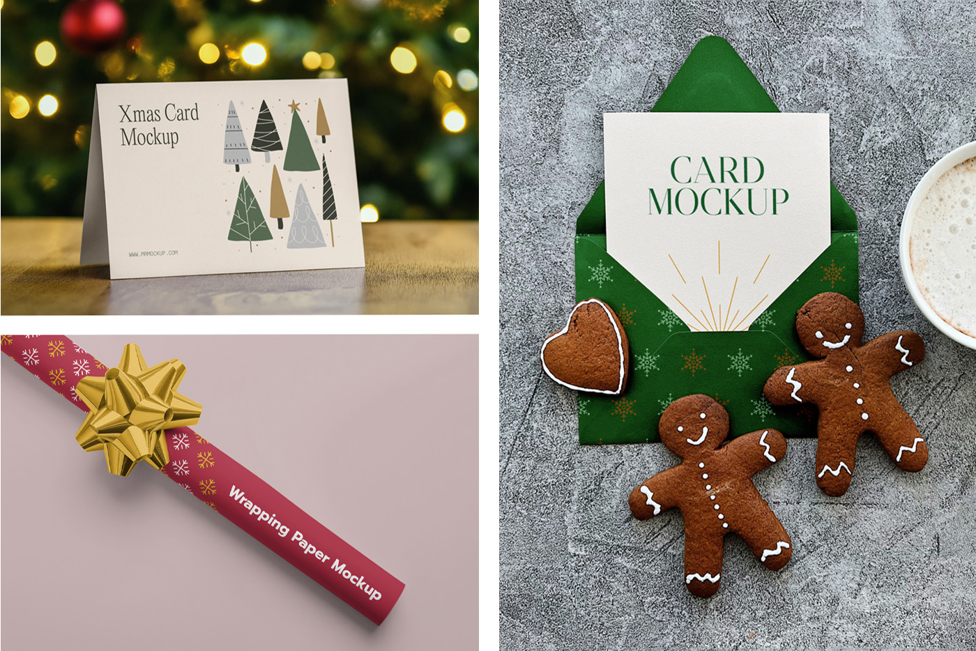 Free Xmas Card and Wrapping Paper Mockups — Mr.Mockup