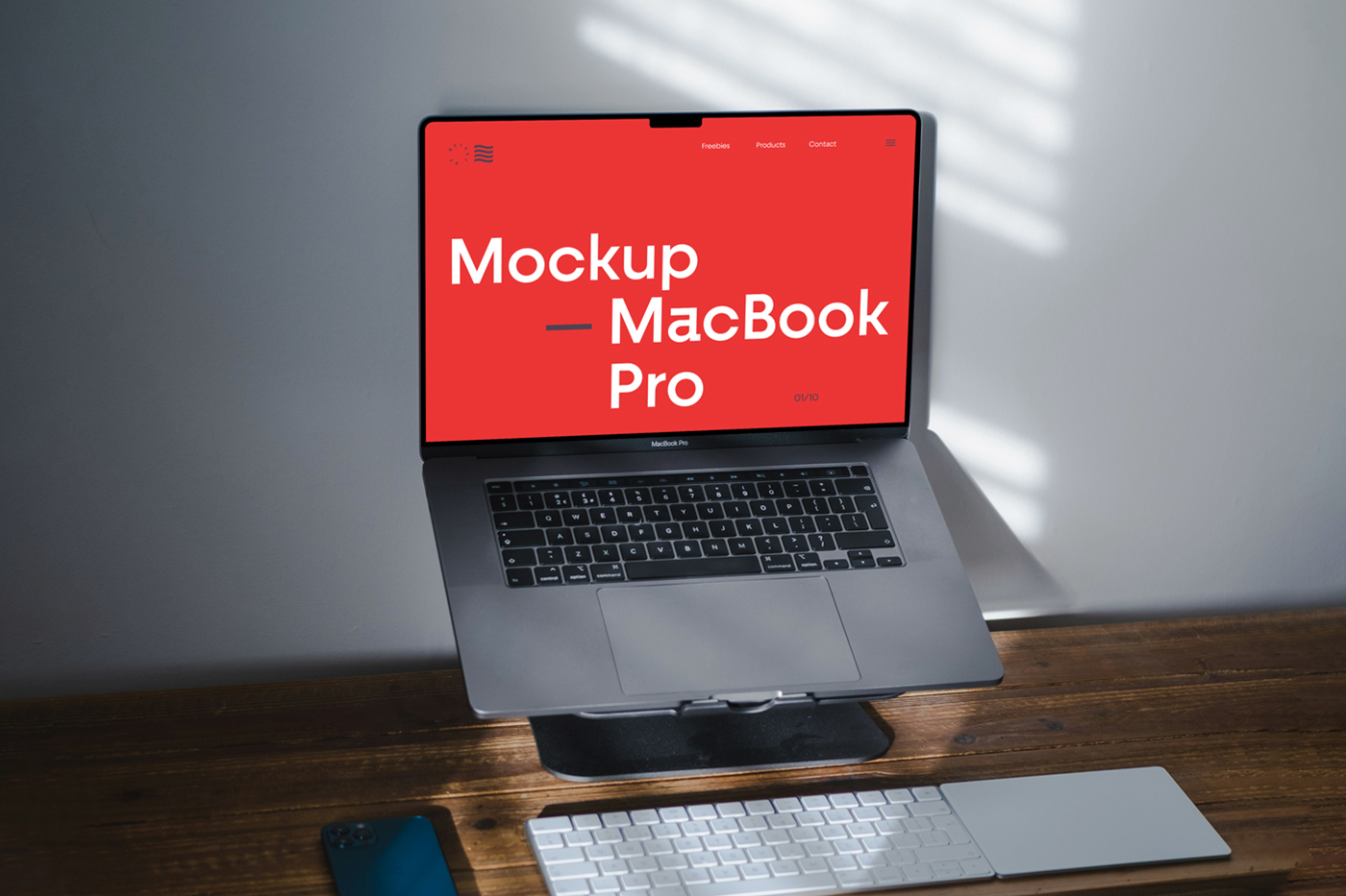 Free MacBook Pro on Stand Mockup — Mr.Mockup