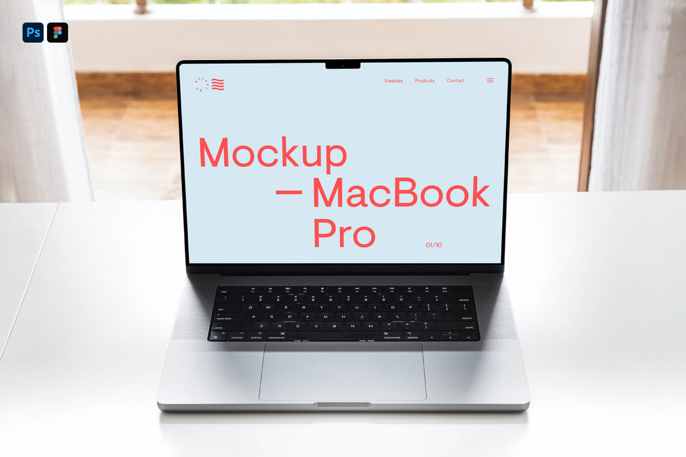 Free MacBook Pro on White Table Mockup — Mr.Mockup