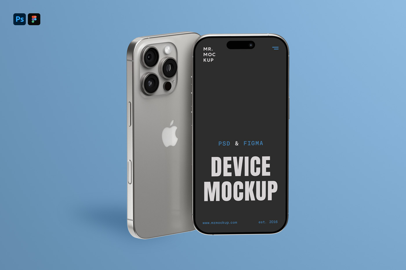 Free Two Standing Front View iPhone 16 Pro Mockups — Mr.Mockup