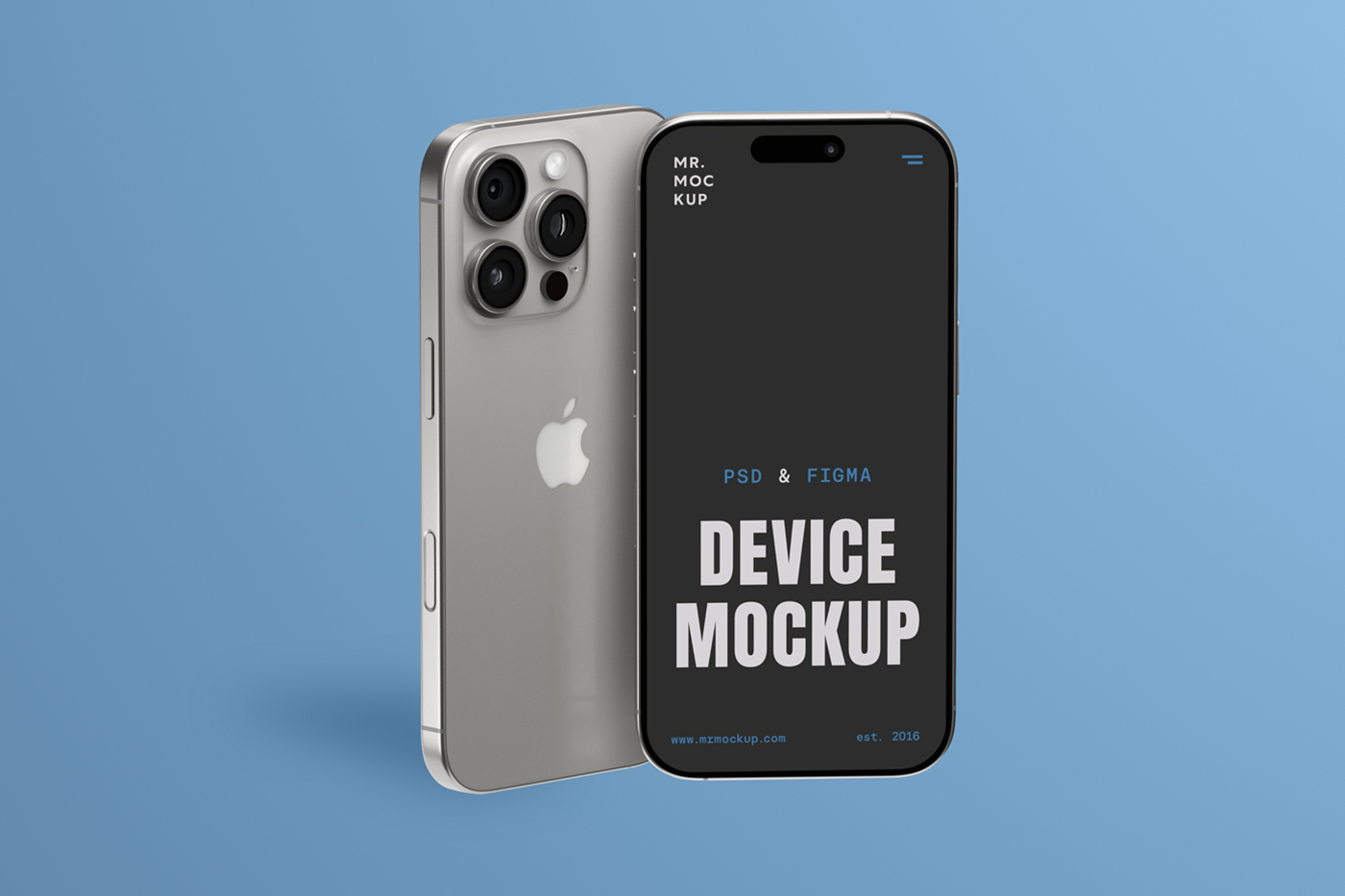 Free Two Standing Front View iPhone 16 Pro Mockups — Mr.Mockup