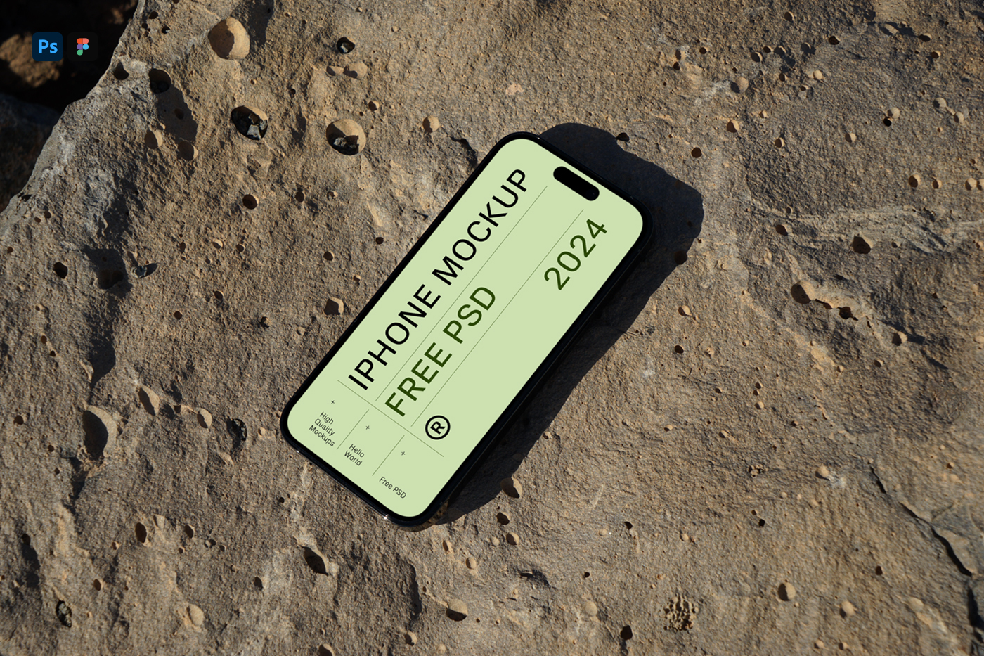 Free iPhone Pro on Rock Mockup — Mr.Mockup