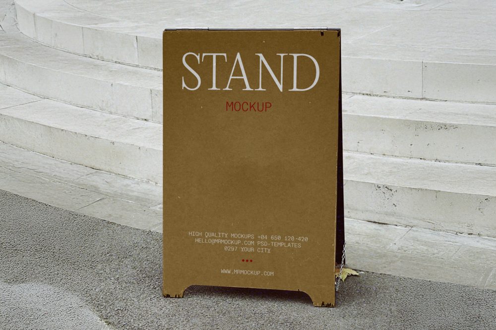 Free Wooden Stand PSD Mockup — Mr.Mockup