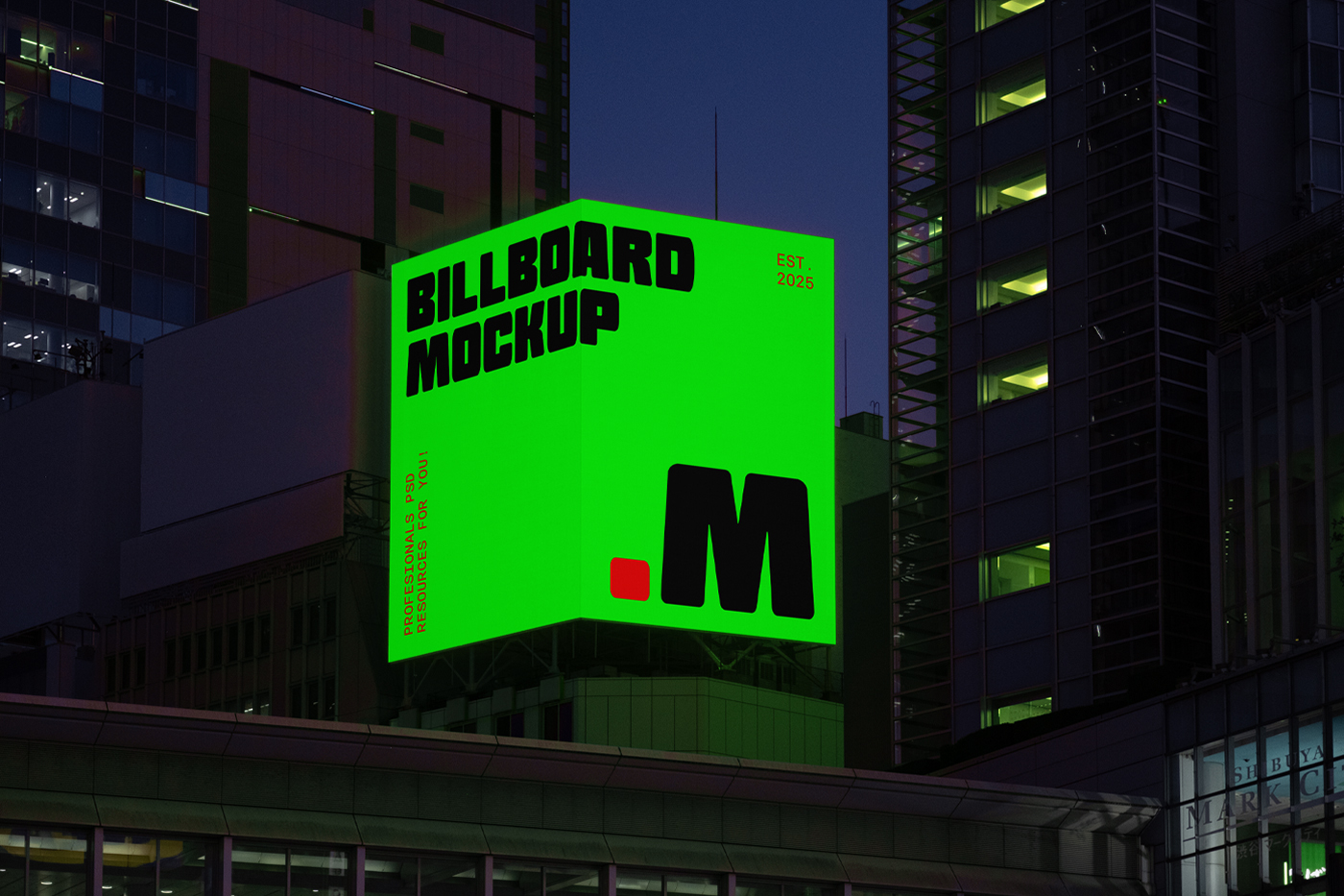 Free Big Corner Billboard Mockup — Mr.Mockup