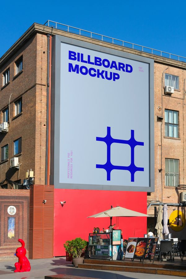 Free Billboard on Brick Building Mockup — Mr.Mockup
