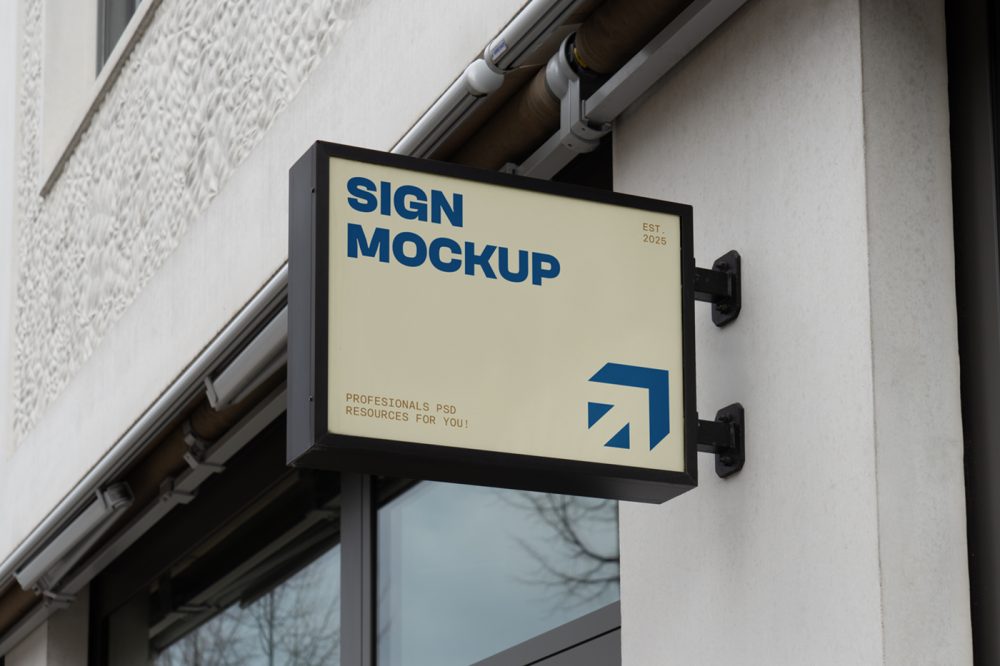 Free Horizontal Sign on Wall Mockup — Mr.Mockup