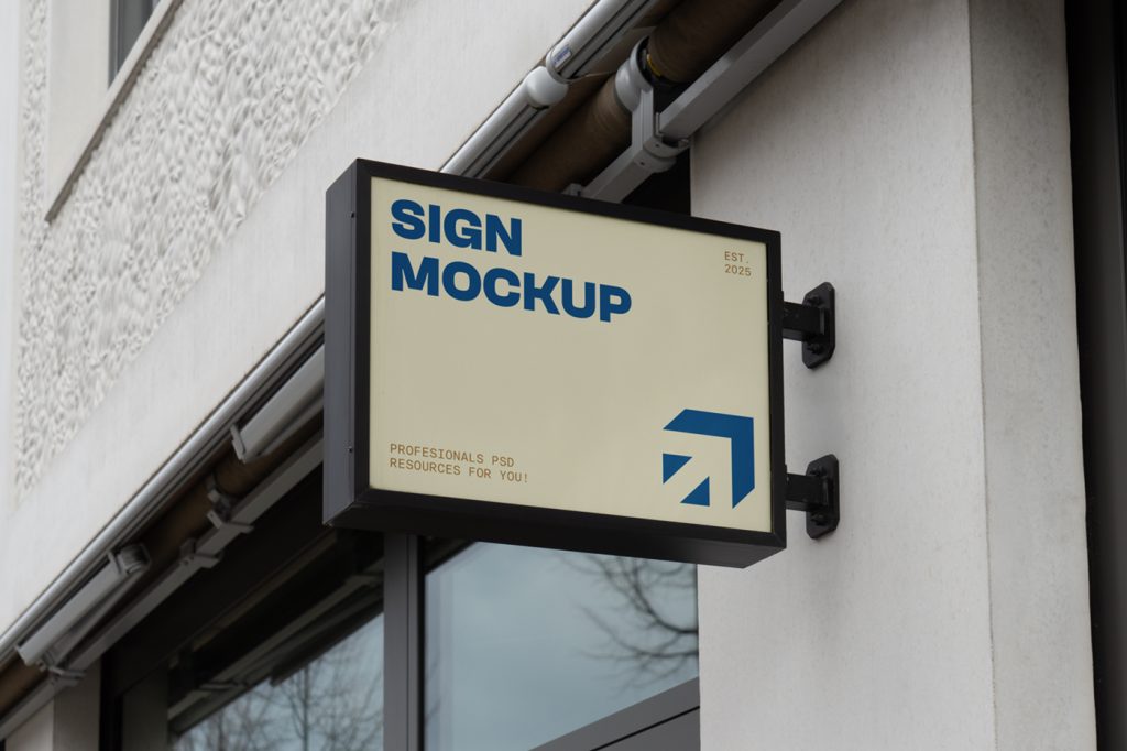Free Horizontal Sign on Wall Mockup — Mr.Mockup