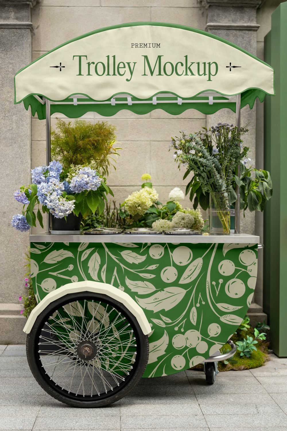 Free Trolley with Flowers Mockup — Mr.Mockup