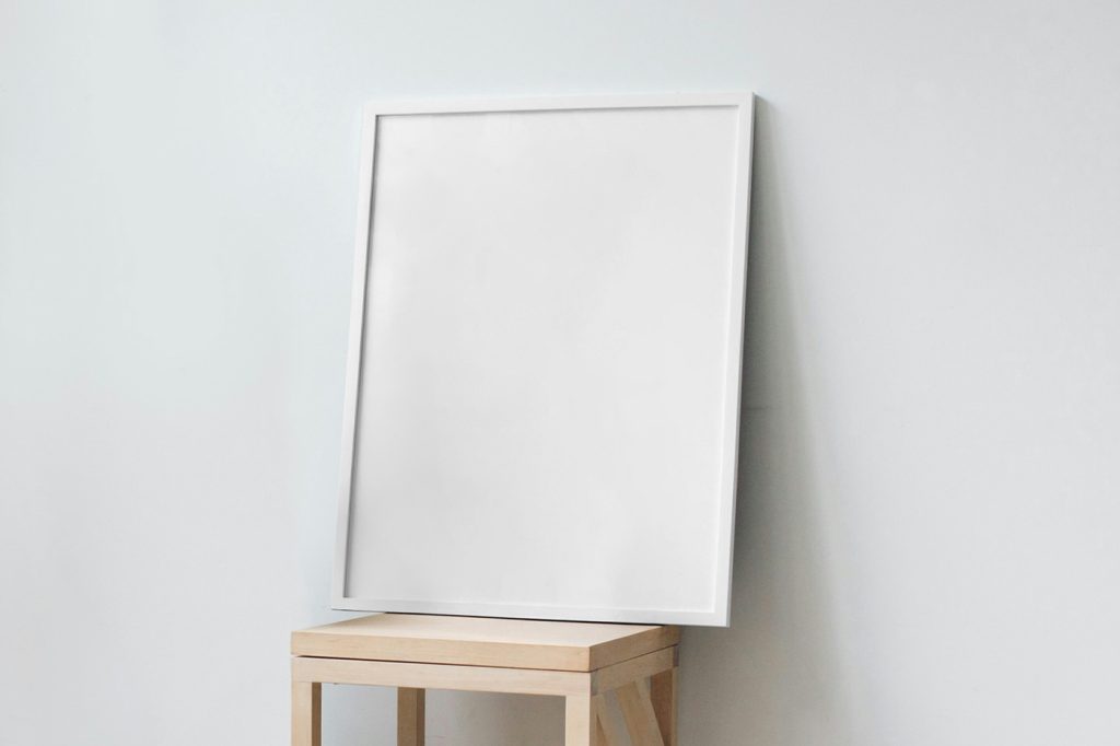 Free Poster on Wooden Stool Mockup — Mr.Mockup